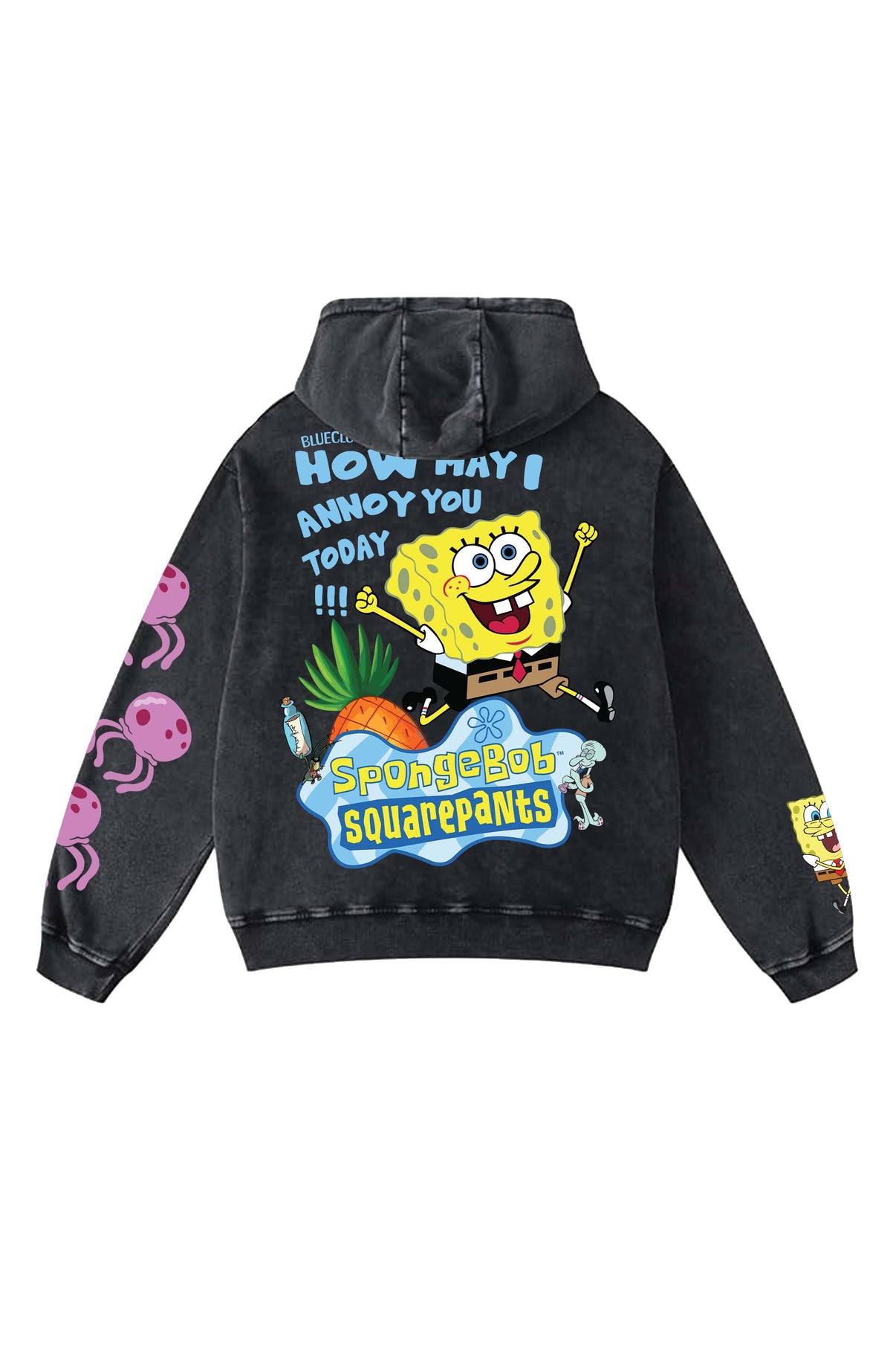 SpongeBob Designed Oversized Hoodie – Blue Clover